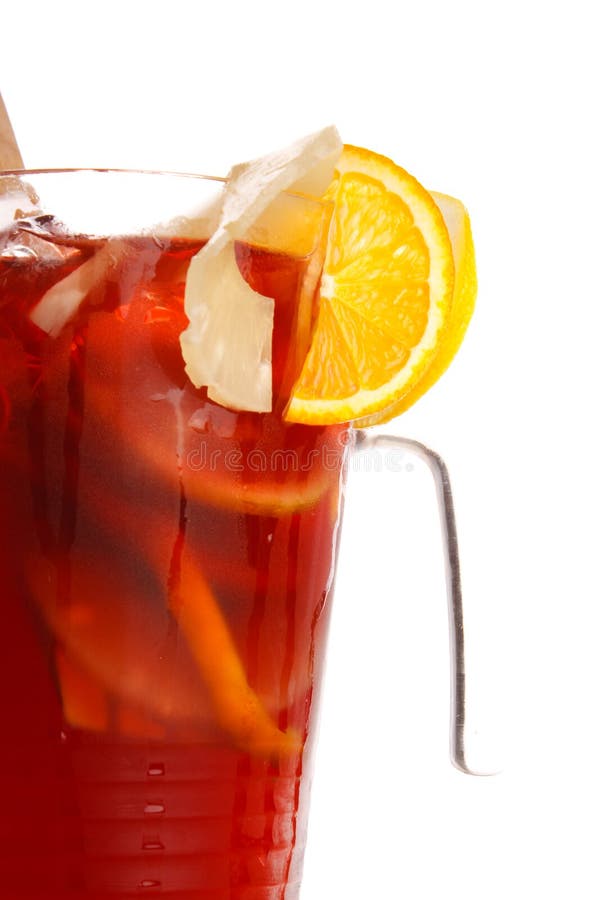 Cold Red Fruit Cocktail in Tall Glass on the Glass Background. Backdrop ...