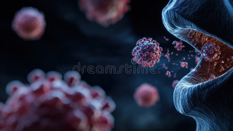 Cold Germs Infiltrate Mouth, Showcasing Microscopic Detail in a ...