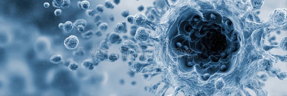 Cold Germs Entering Mouth in Microscopic Detail with an Empty Area for ...