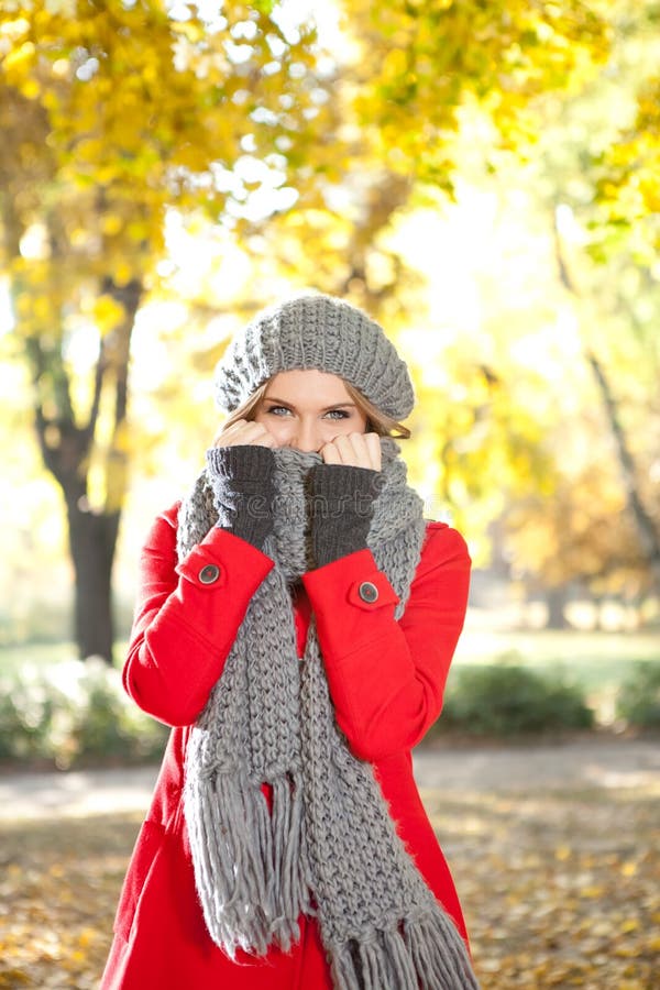 Cold girl with scarf stock image. Image of holiday, park - 24783835