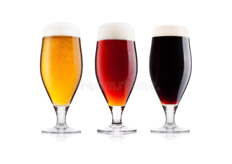 Glasses of Red Ale Stout and Lager Beer Top Earth Stock Image - Image ...