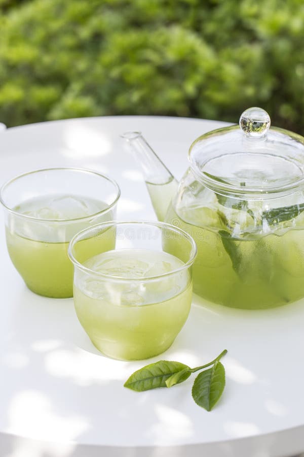 Cold Green Tea on the Garden Table Stock Photo - Image of drink, sprout ...