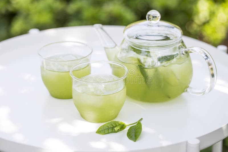 Cold Green Tea on the Garden Table Stock Image - Image of drink, copy ...