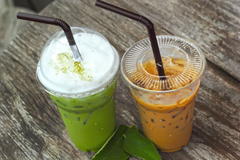 Cold Green Tea and Iced Coffee Stock Image - Image of fruit, drink ...