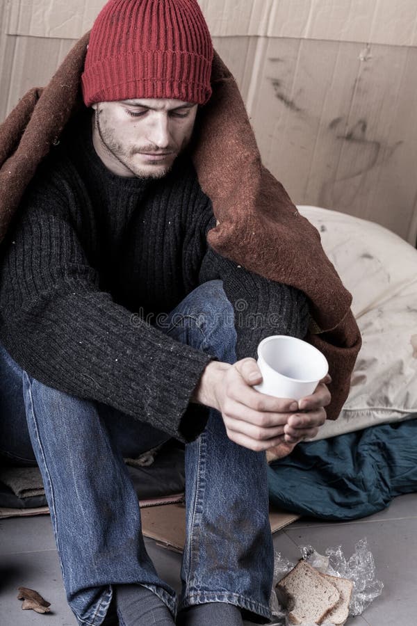Cold and Homeless Man Begs for Money Stock Photo - Image of homeless ...