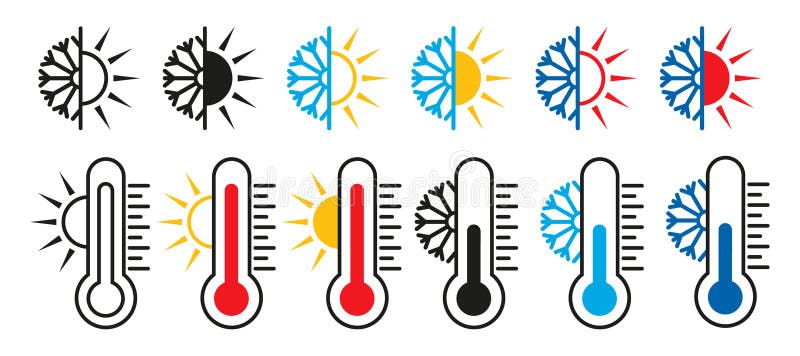 Cold and Hot Temperature Icons on a White Background. Vector ...