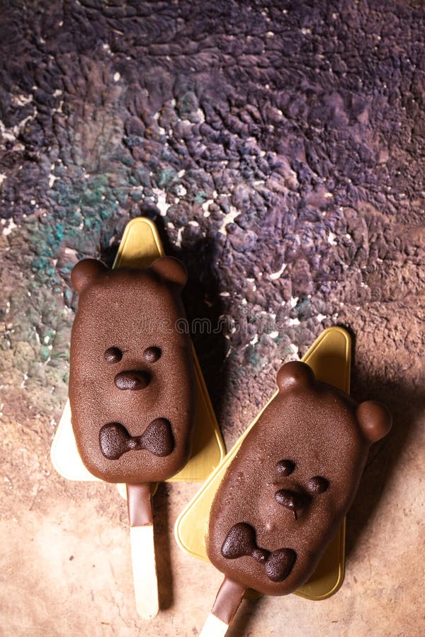 Cold Ice Cream in Chocolate Glaze in the Form of a Bear Top View Stock ...