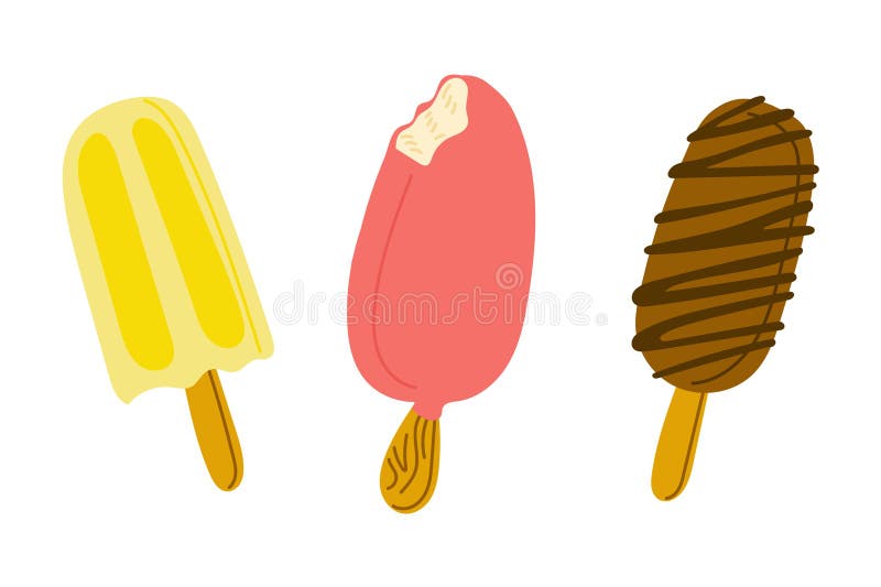 Cold Ice Creams on Sticks in Flat Style Stock Vector - Illustration of ...