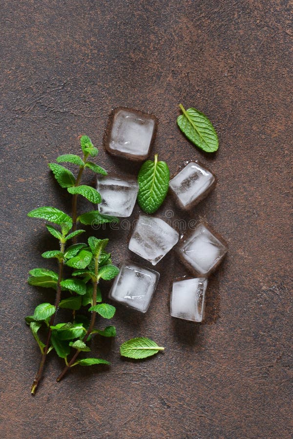 Cold Ice and Fresh Mint on a Concrete Background. Stock Photo - Image ...