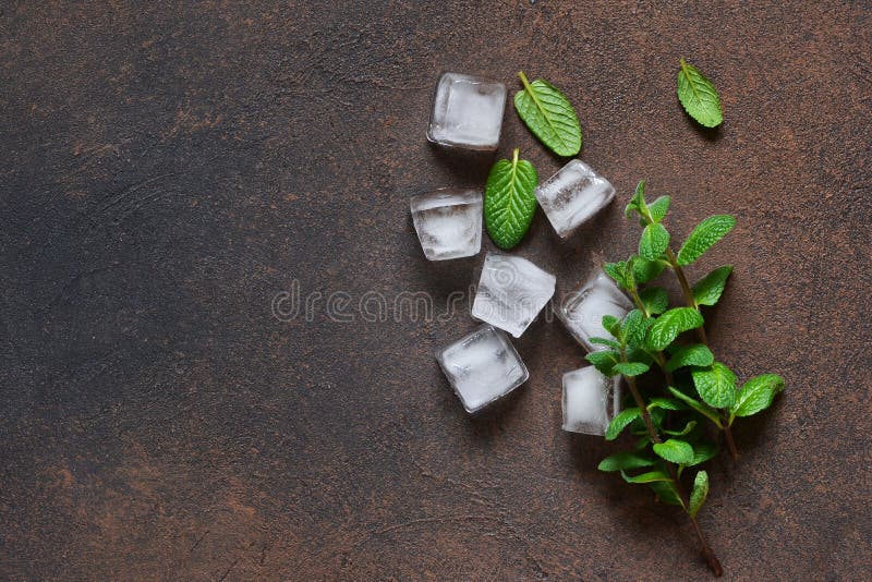 Cold Ice and Fresh Mint on a Concrete Background. View from Above Stock ...