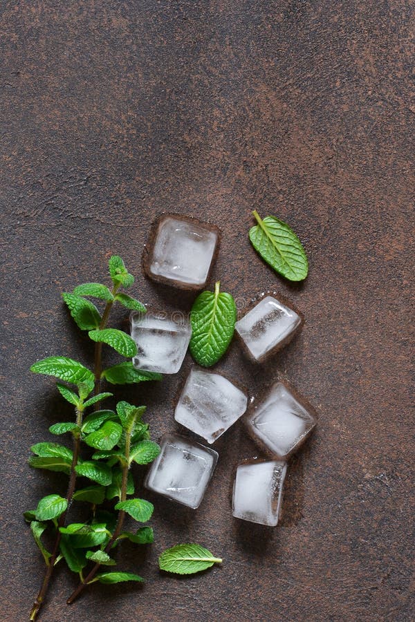 Cold Ice and Fresh Mint on a Concrete Background. View from Above Stock ...