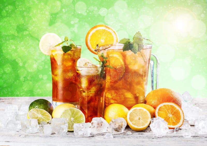 Cold ice tea stock image. Image of orange, leaf, slice - 42266563
