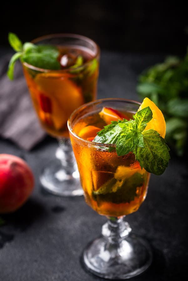 Cold Ice Tea with Peach and Mint Stock Image - Image of soda, cocktail ...