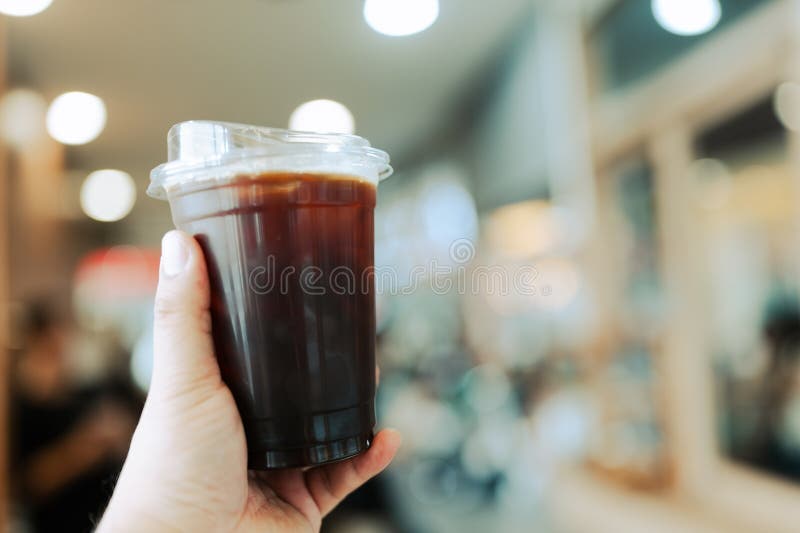 Cold Iced Black Coffee in a Plastic Glass 16oz Stock Photo - Image of ...