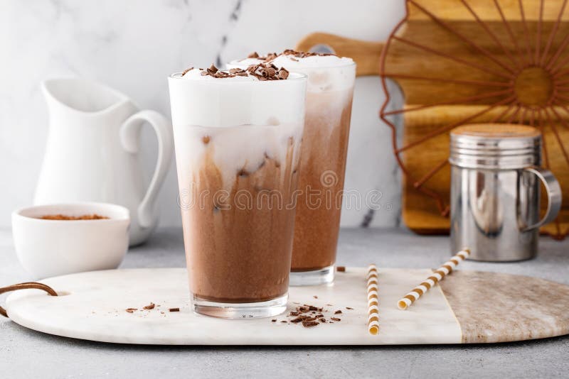 Cold or Iced Chocolate Drink with Milk Foam, Refreshing Drink Stock ...