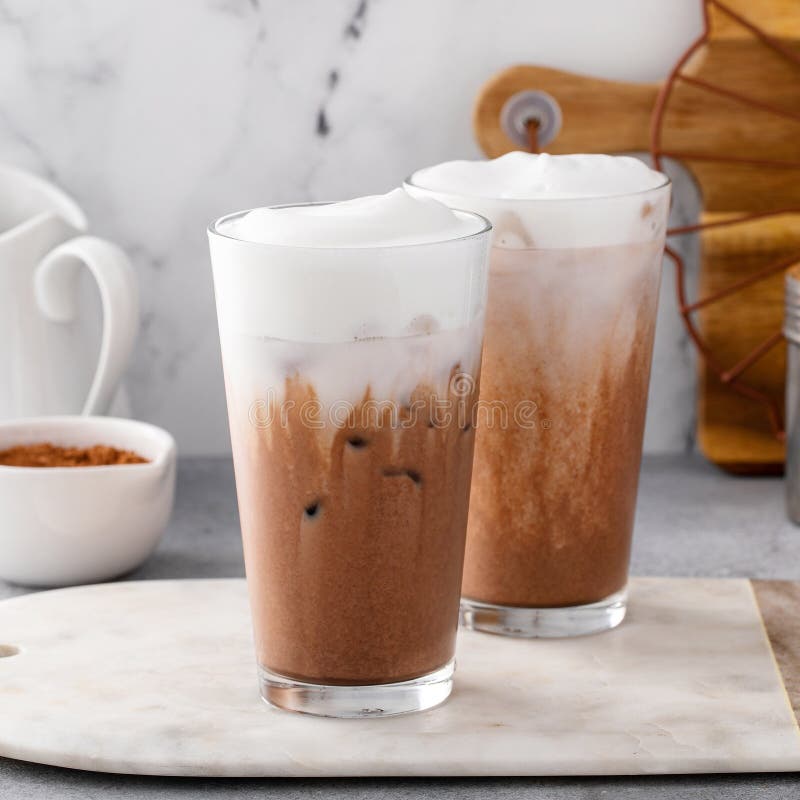 Cold or Iced Chocolate Drink with Milk Foam, Refreshing Drink Stock ...