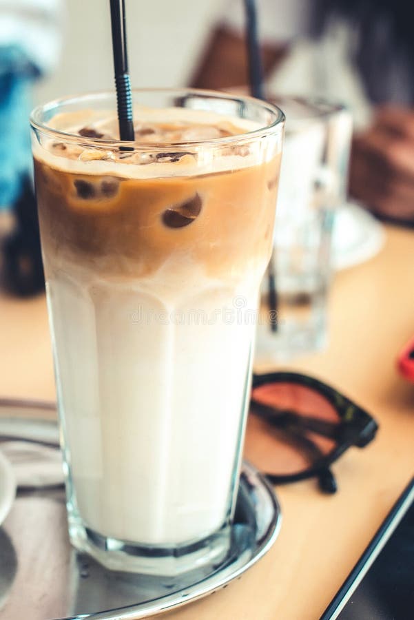 Cold Iced Coffee in Glass. Cold Summer Drink. Ice Latte on Table. Stock ...