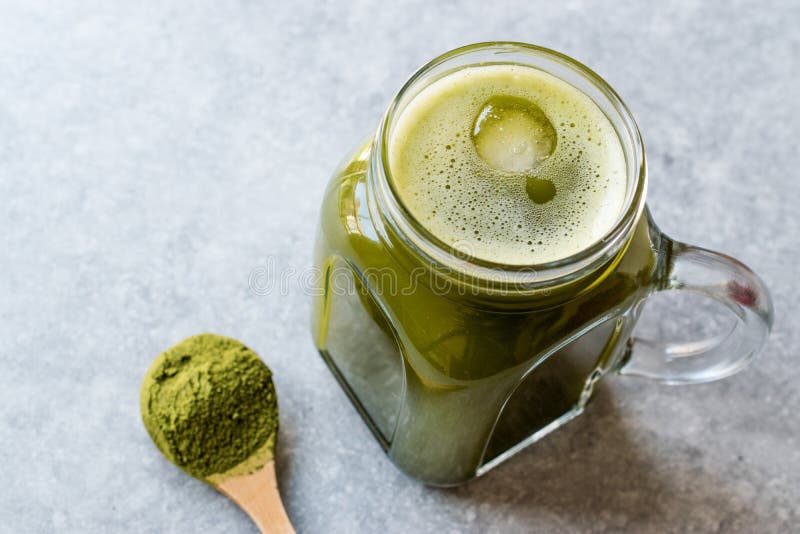Cold Iced Matcha Tea in Mason Jar with Ice. Stock Image - Image of ...