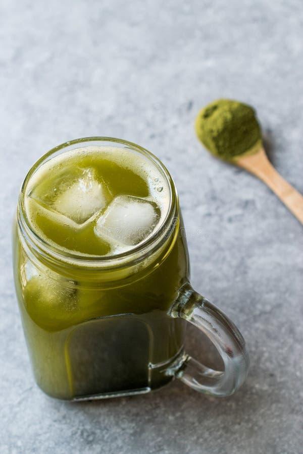 Cold Iced Matcha Tea in Mason Jar with Ice. Stock Photo - Image of ...