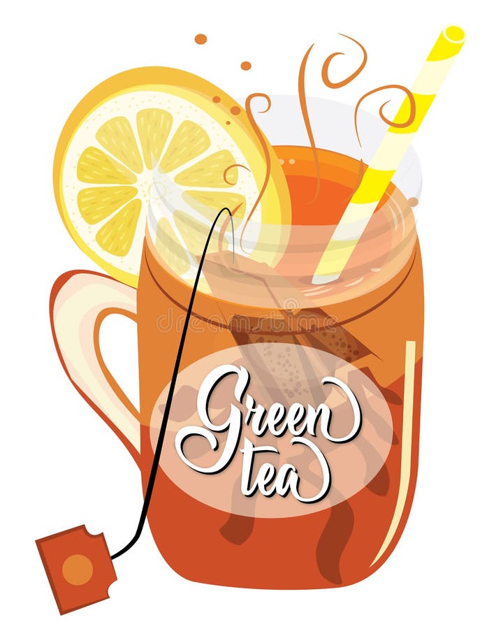 Cold Iced Tea with Ice. Served in a Jar with a Paper Straw Stock Vector ...