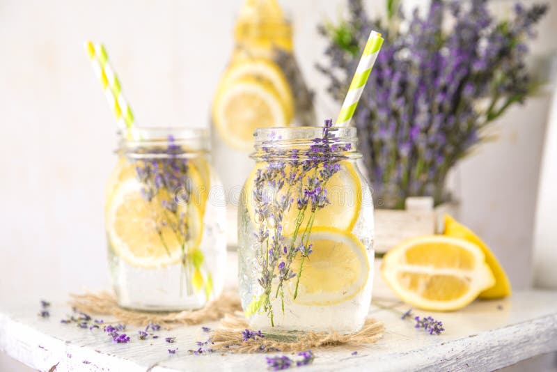 Cold Infused Detox Water with Lemon and Lavender. Stock Photo - Image ...