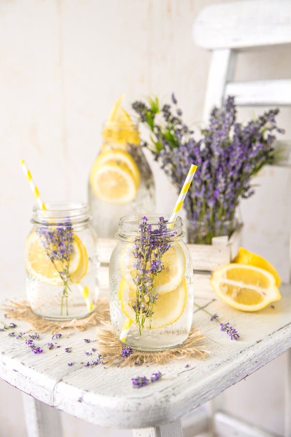 Cold Infused Detox Water with Lemon and Lavender. Stock Photo - Image ...