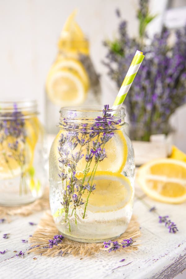 Cold Infused Detox Water with Lemon and Lavender. Stock Photo - Image ...