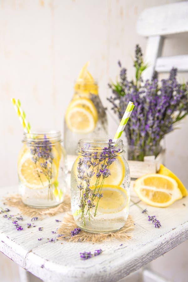 Cold Infused Detox Water with Lemon and Lavender. Stock Photo - Image ...