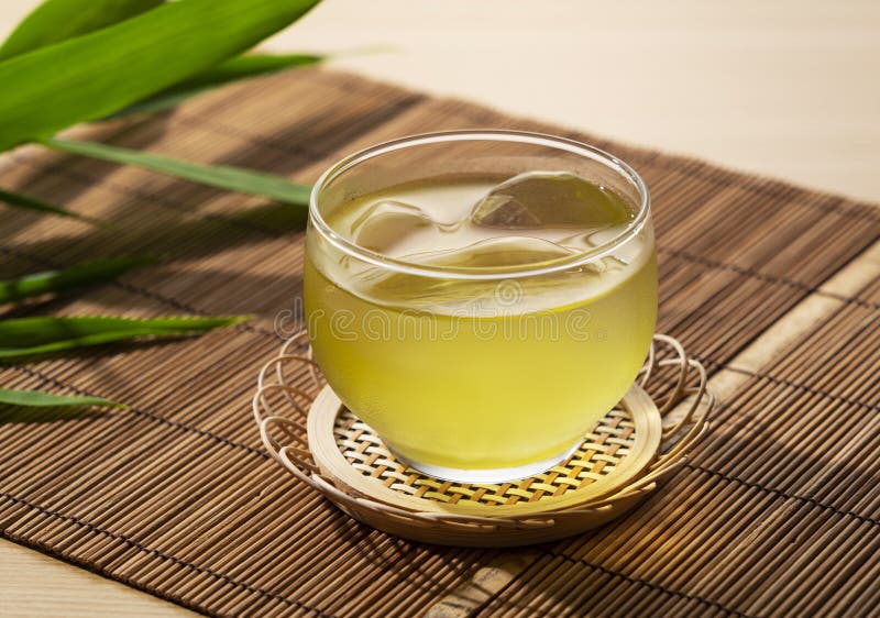 Cold Japanese Green Tea Placed on a Bamboo Luncheon Mat Stock Image ...
