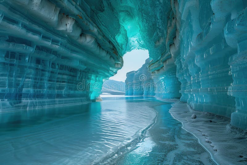 Cold Landscape with Grotto on the Edge of a Melting Glacier on the ...