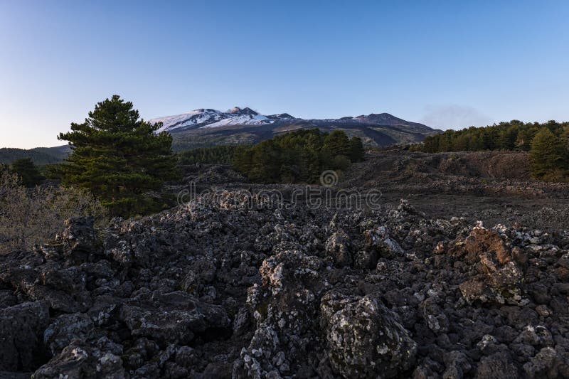 Cold Lava Flow on Mount Etna Volcano at Sunset Stock Image - Image of ...