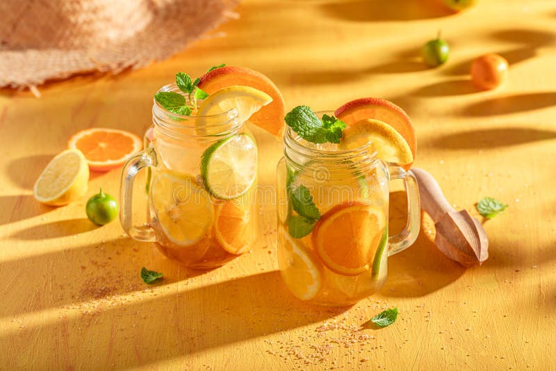 Cold Lemonade with Crushed Ice and Sour Fruit Stock Photo - Image of ...