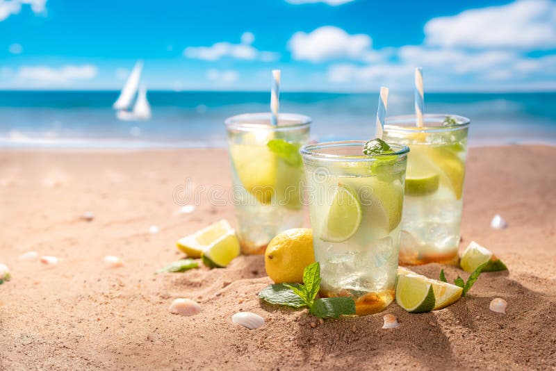 Cold Lemonade with Ice on an Exotic Island Stock Image - Image of ...