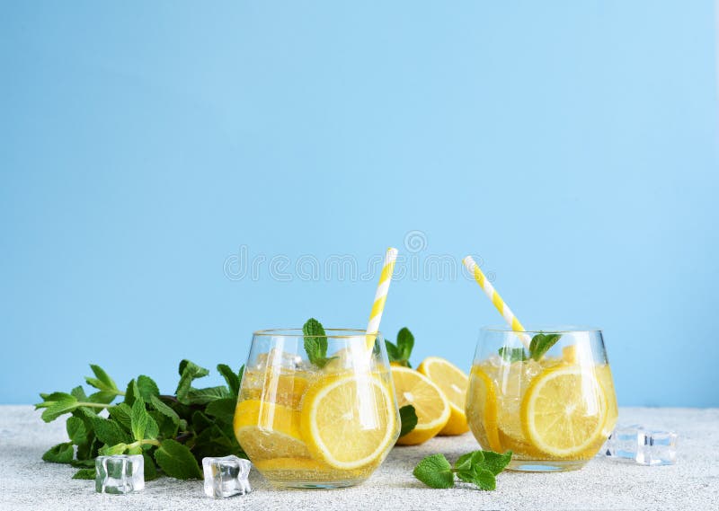 Cold Lemonade with Mint and Lemon Juice. Fresh Summer Drink. Mahito ...
