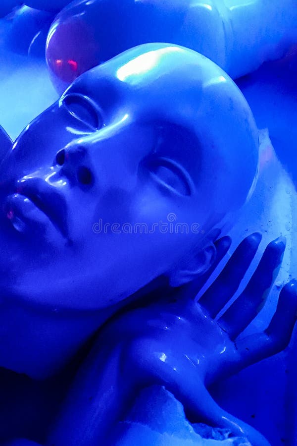 Blue Mannequin Heads Panoramic View Stock Photo - Image of robot, head ...