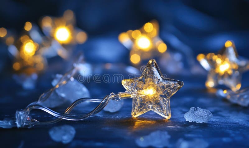 Cold Light String Lights with Glass Stars, Icy Theme Stock Image ...