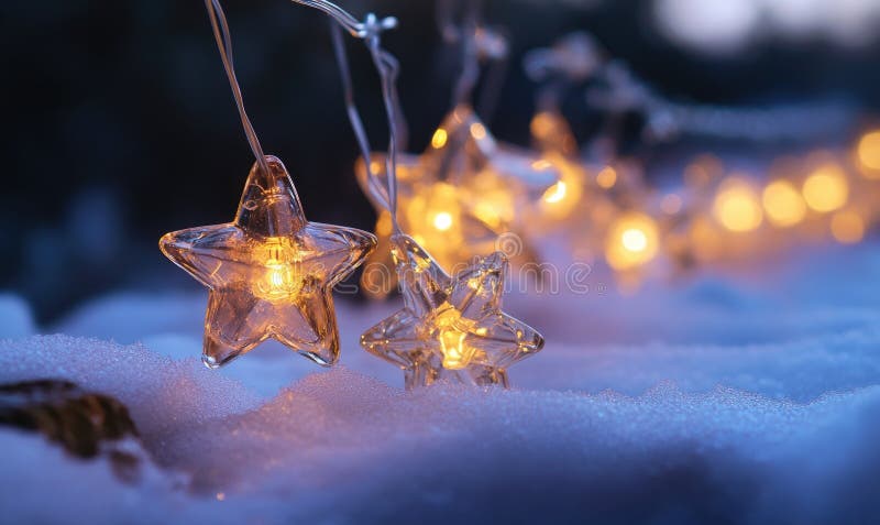 Cold Light String Lights with Glass Stars, Icy Theme Stock Photo ...