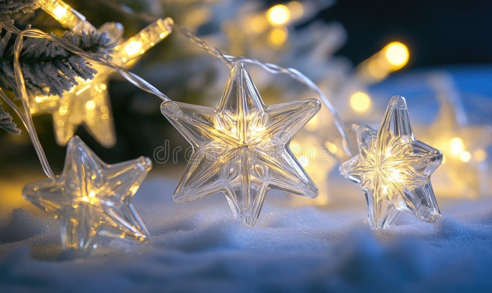 Cold Light String Lights with Glass Stars, Icy Theme Stock Image ...