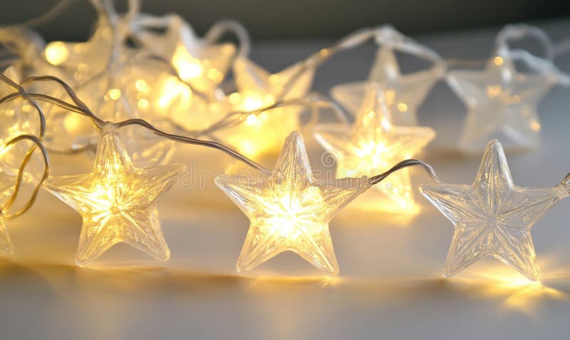 Cold Light String Lights with Glass Stars, Icy Theme Stock Photo ...