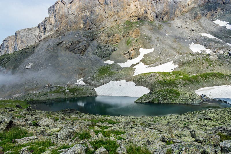 Cold Little Lake High in the Caucasus Mountains Stock Photo - Image of ...