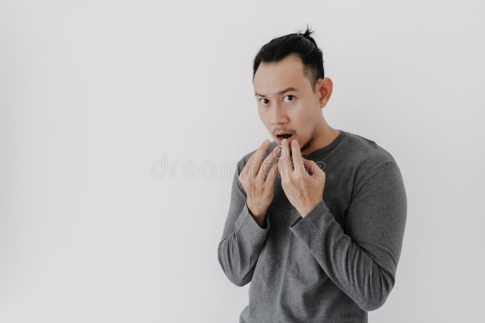 Cold Man in Grey Fleece Base Layer Stand Chilling Isolate on White ...