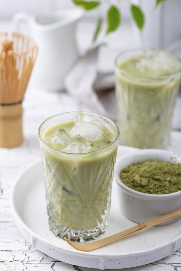 Cold Matcha Tea with Milk and Ice Stock Photo - Image of ayurvedic ...