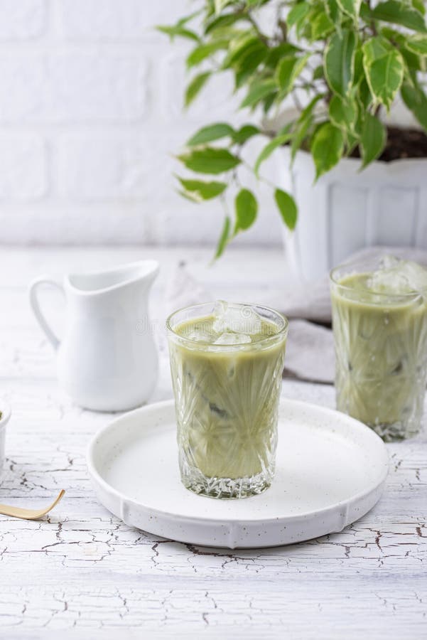 Cold Matcha Tea with Milk and Ice Stock Photo - Image of energy ...