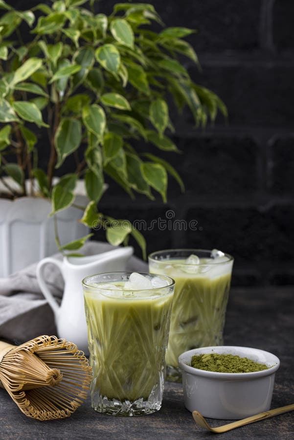 Cold Matcha Tea with Milk and Ice Stock Image - Image of energy, milk ...