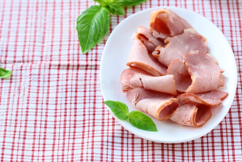 Cold meat ham on a plate stock photo. Image of lunch - 304220302