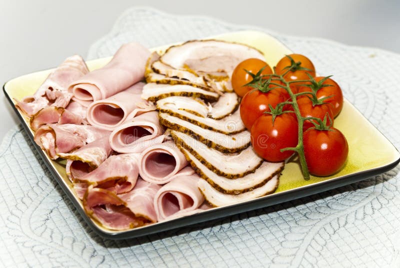 Cold meat with tomatoes stock image. Image of meat, vegetable - 13191799