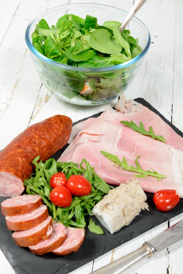 Cold Meats Plate with Tomatoes Stock Image - Image of sausages, dinner ...