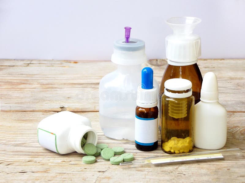 Cold Medicines - Pill, Syrup, Drop, Ampoule, Syringe Stock Image ...