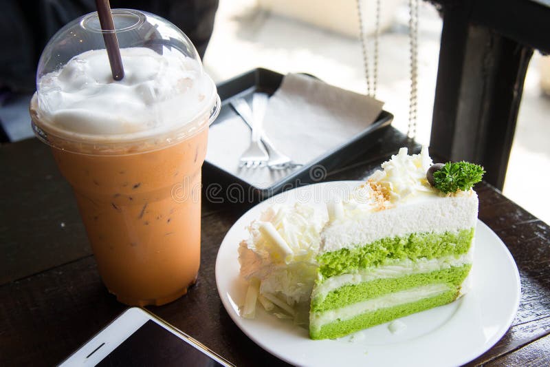 Cold Milk Thai Tea and Cake Stock Image - Image of healthy, frappuccino ...