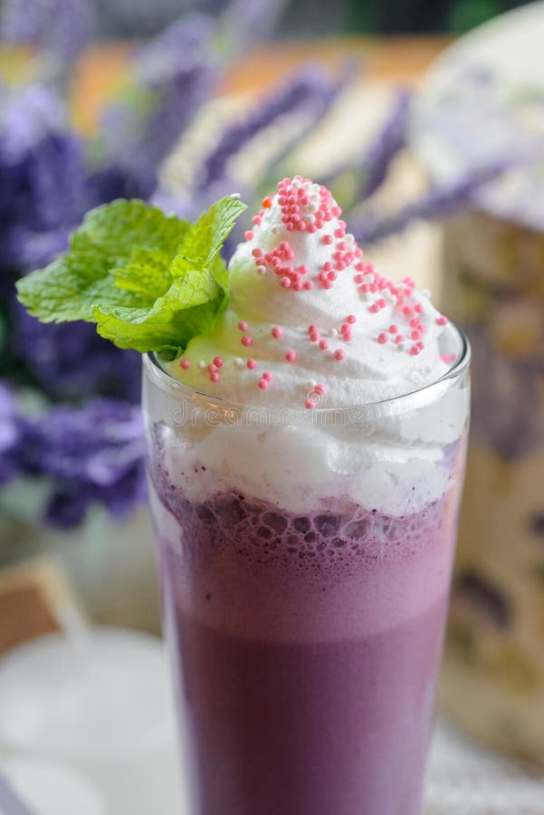 Cold sweet milkshake stock image. Image of foam, blueberry - 110926095